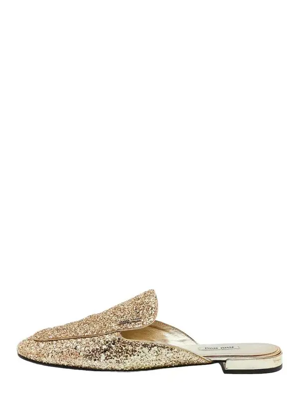 Miu Miu Glitter Detail Square Toe Flat Mules - Gold