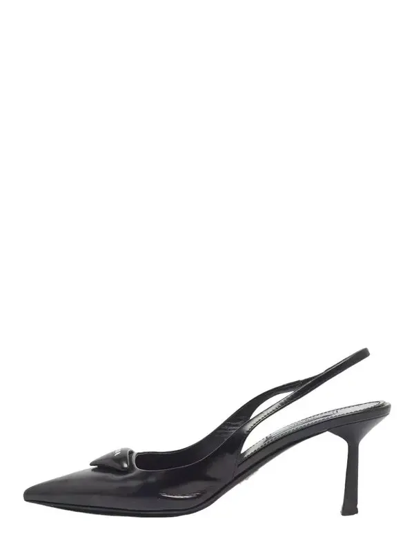 Prada Pointed Toe Logo Slingback Pumps - Black