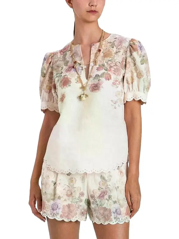 TWINSET Linen Floral Blouse With Embroidery - Neutrals