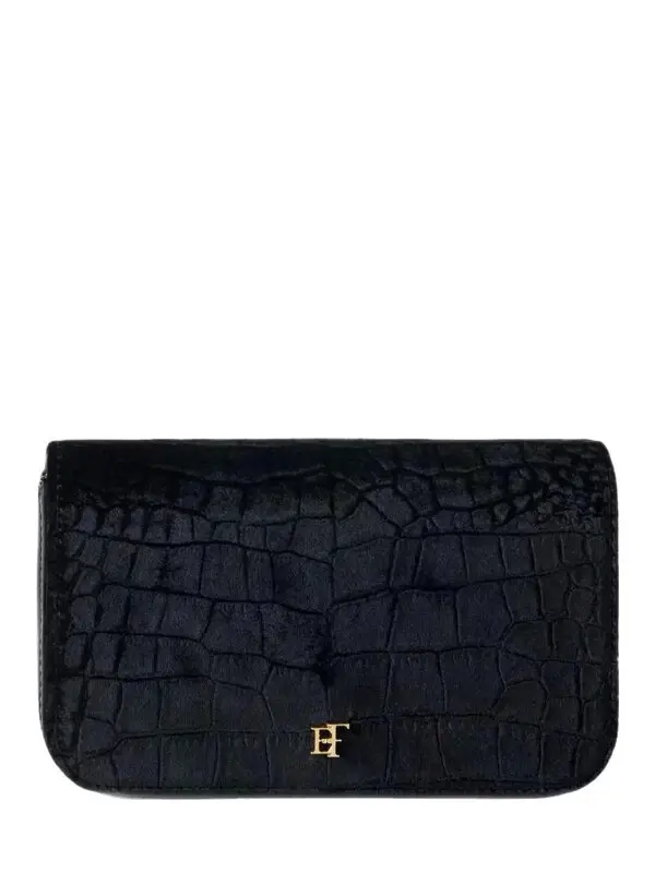 Elisabetta Franchi Velvet Shoulder Bag With Crocodile Print - Black