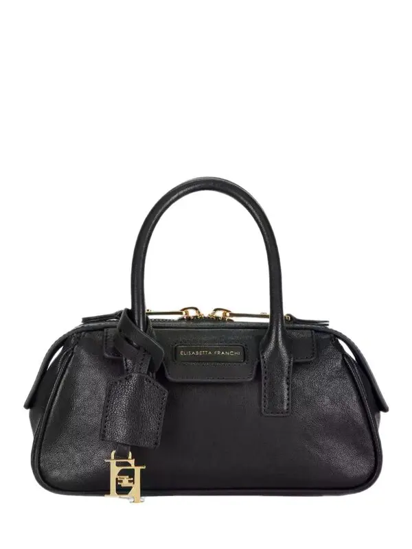 Elisabetta Franchi Small Leather Boston Bag With Golden Metal Details - Black