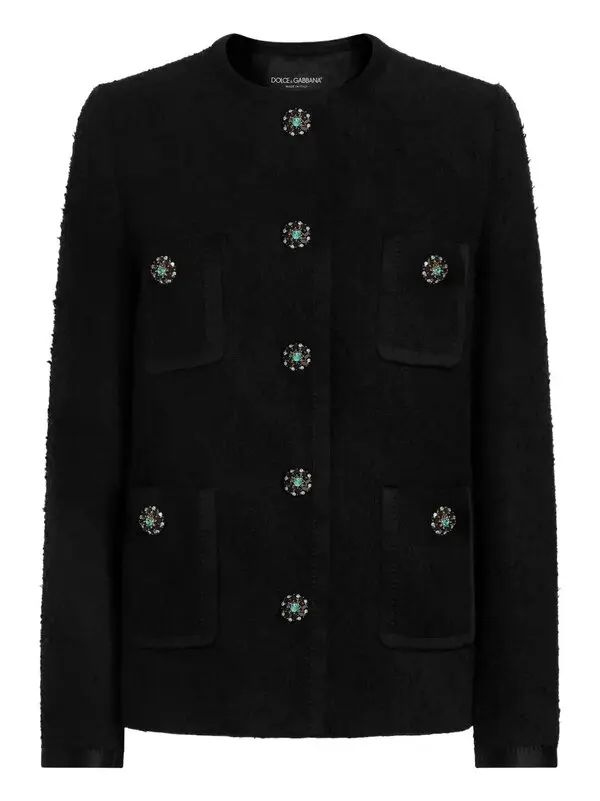 Dolce & Gabbana Basketweave Jacket With Jewel Buttons - Black