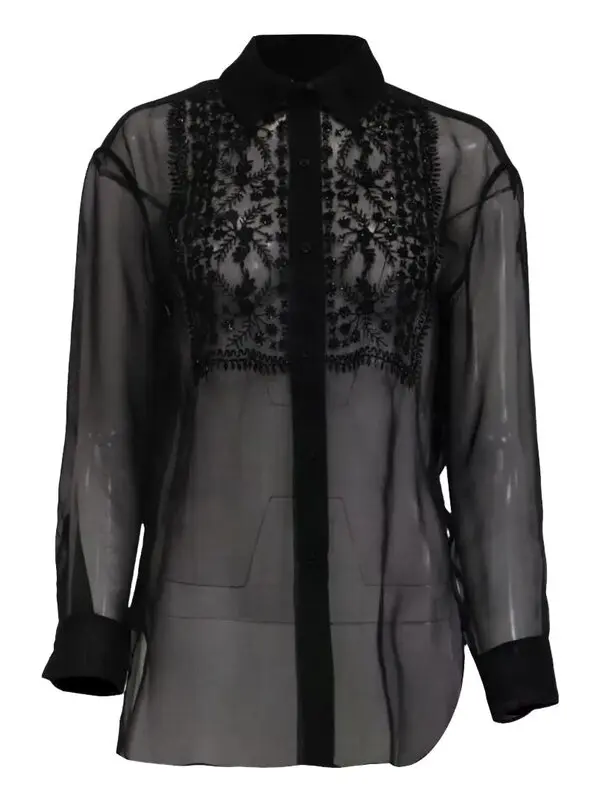 NILI LOTAN Silk Lace Bib Blouse - Black