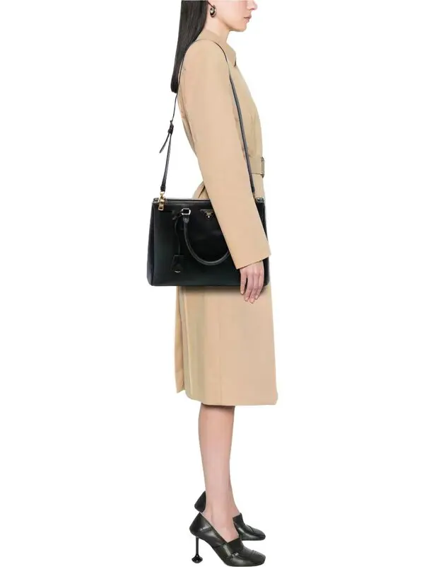 Prada Saffiano Leather Double Zip Satchel - Black