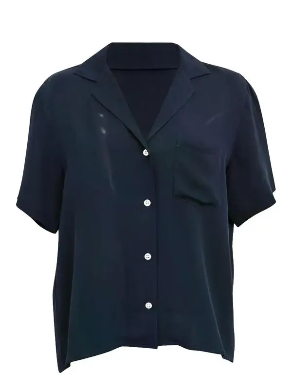 MANSUR GAVRIEL Navy Silk Button-down Blouse With Notched Lapels - Blue