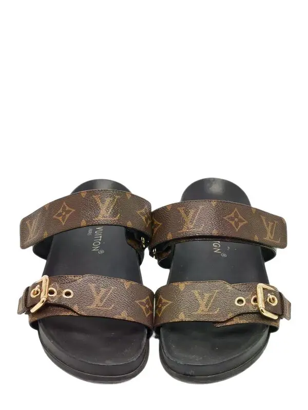 LOUIS VUITTON Monogram Canvas Slide Sandals With Buckle Fastening - Brown