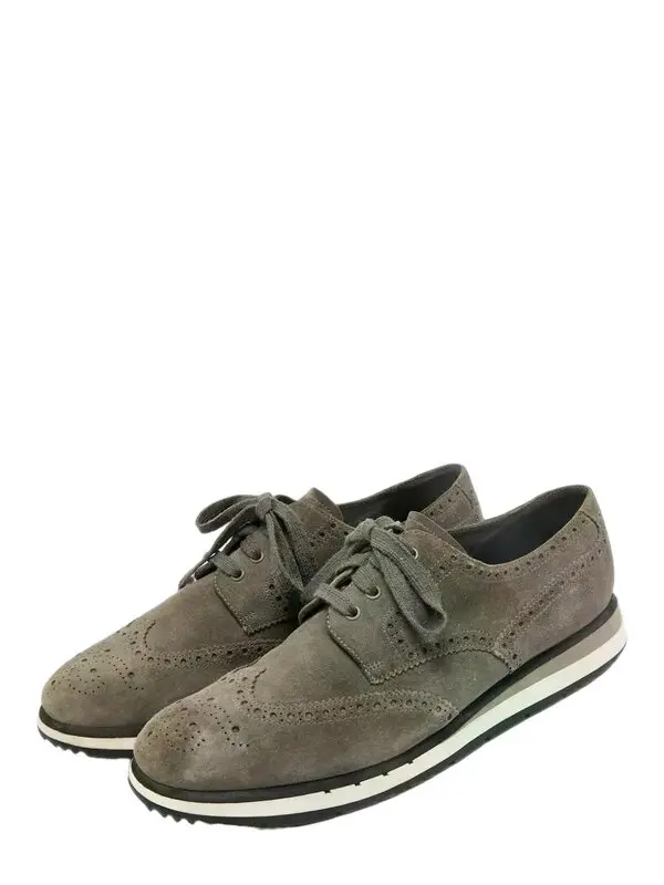 Prada Suede Brogue Perforated Low-top Sneakers - Grey