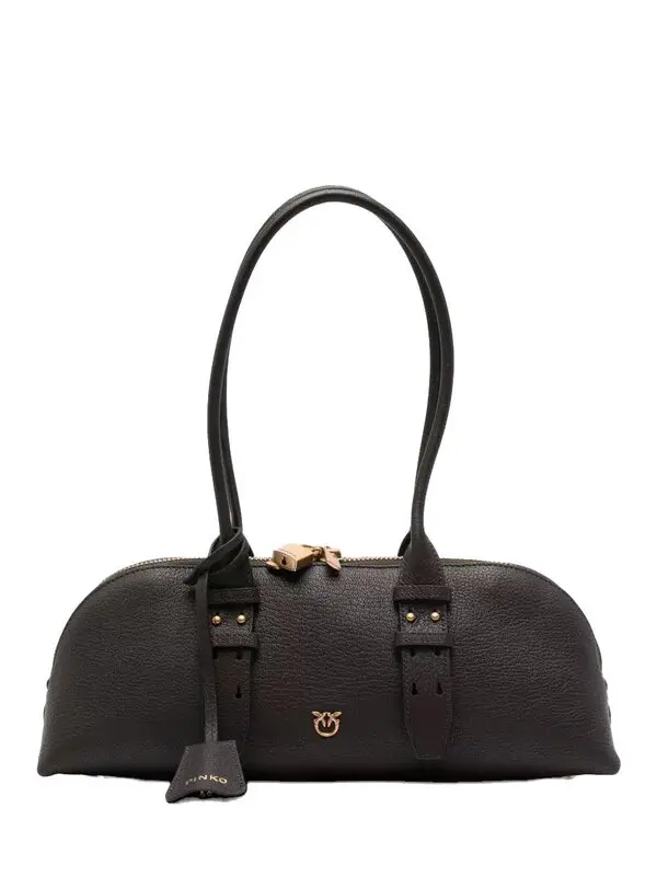 Pinko Big Bowling Horizontal Leather Tote Bag - Brown