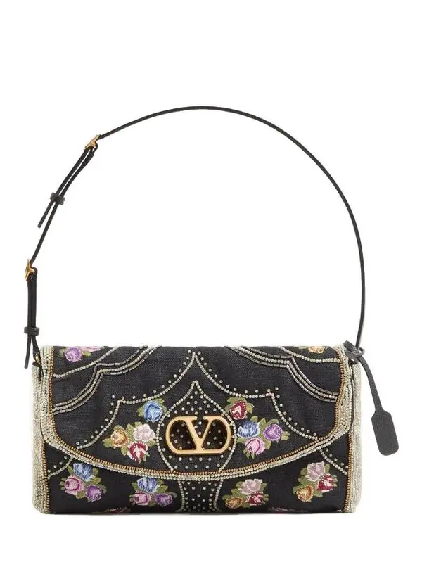 Valentino Garavani Devain Small Embroidered Shoulder Bag - Black/multicolour