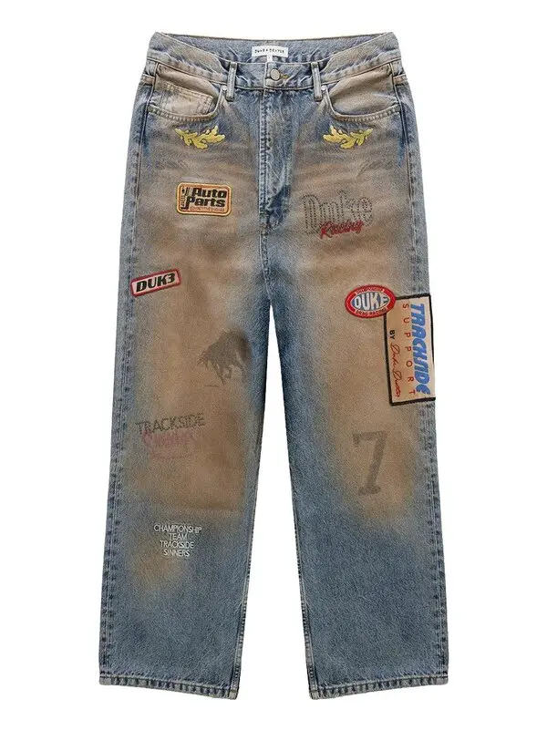 DUKE + DEXTER Dr4 Trackside Washed Denim Jeans - Blue