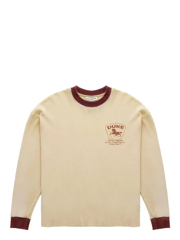 DUKE + DEXTER Long Sleeve Racing Emblem Waffle Top - White