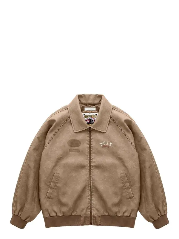 DUKE + DEXTER Sun-faded Racing Bomber Jacket - Tan