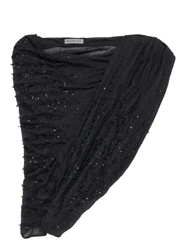 Balenciaga One Shoulder Draped Embroidered Top - Black