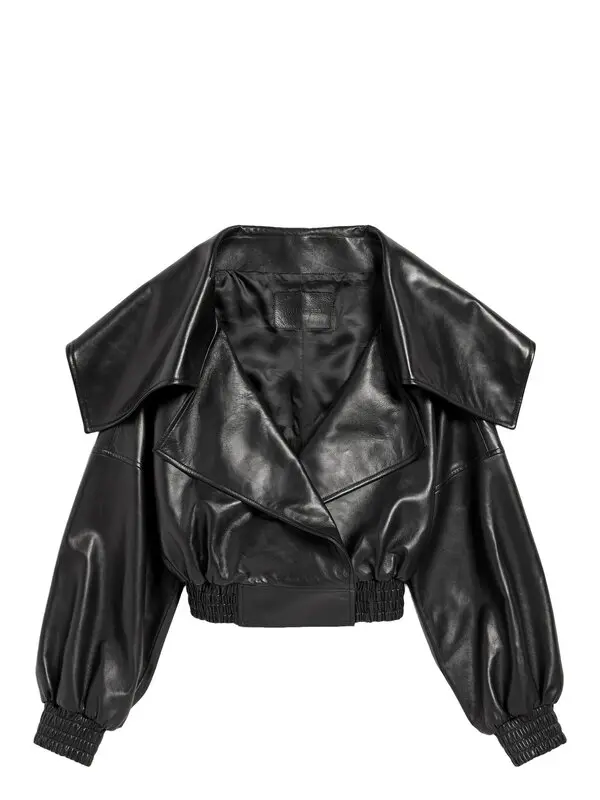 Balenciaga Wrap Collar Blouson In Leather - Black