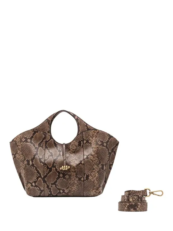 GIANNI CHIARINI Tote Bag With Snakeskin Effect And Gold Tone Clasp - Brown