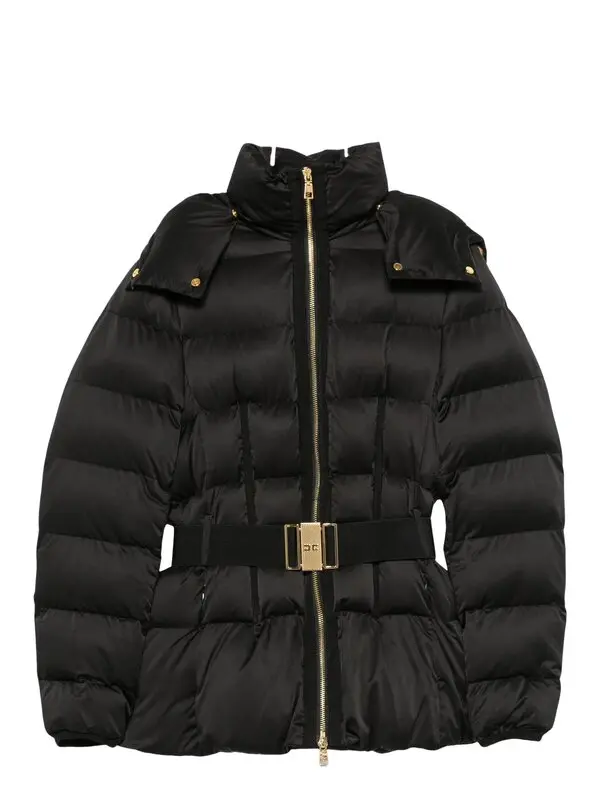 Elisabetta Franchi Down Jacket With Hood And Belt - Black