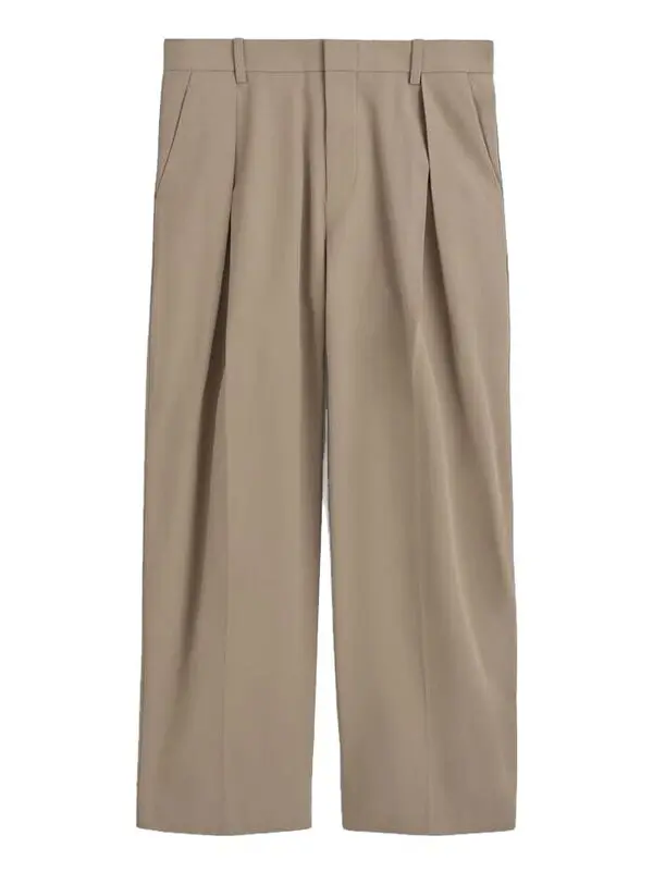 Cos Pleated Cotton Relaxed-fit Wide-leg Pants - Beige