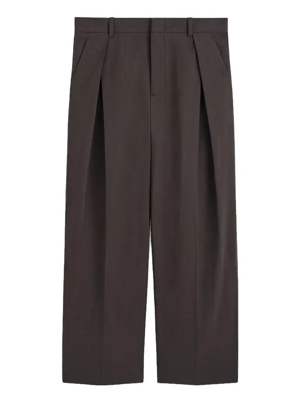 Cos Pleated Cotton Relaxed-fit Wide-leg Pants - Brown