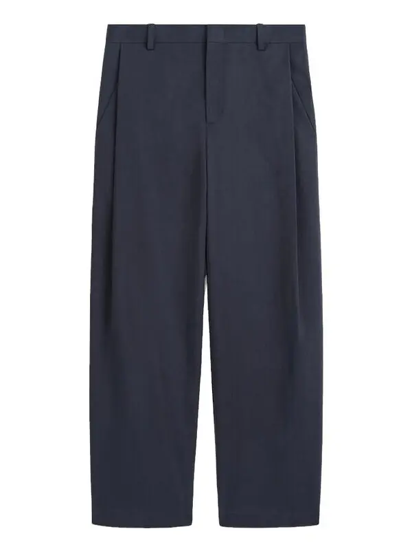 Cos Pleated Cotton Relaxed-fit Wide-leg Pants - Dark Blue