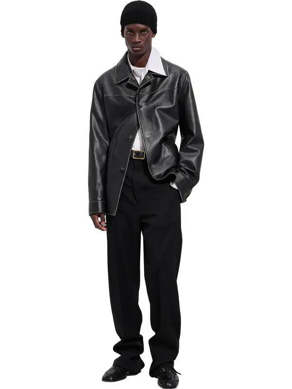 Bottega Veneta Weathered Leather Coat - Double Black