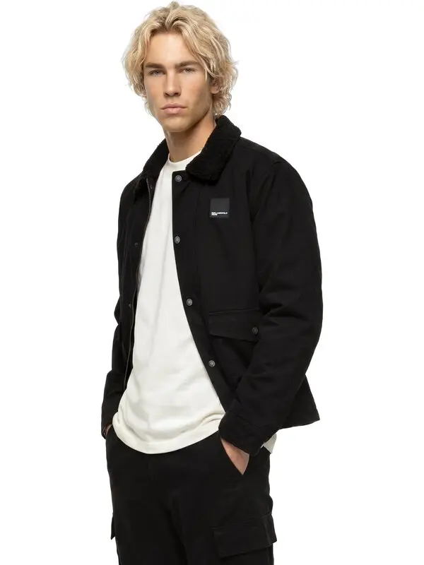 Karl Lagerfeld Coated Cotton Jacket With Shearling Collar - Black
