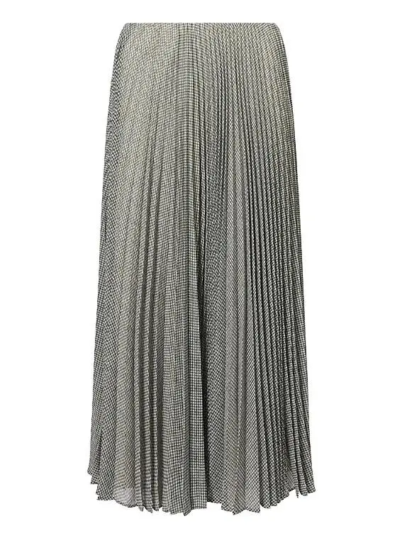 Vince Houndstooth-print Pleated Woven Midi Skirt - Black/sage