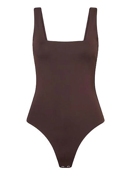 Good American Sculpting Square-neck Bodysuit - Espresso