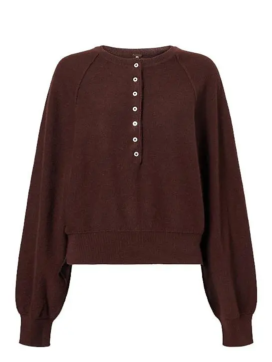 Free People Porta Henley-collar Cashmere Jumper - Chocolate