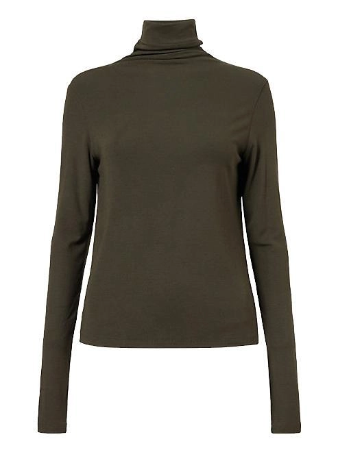 Vince Essential Turtle-neck Modal-jersey Top - Dark Moss