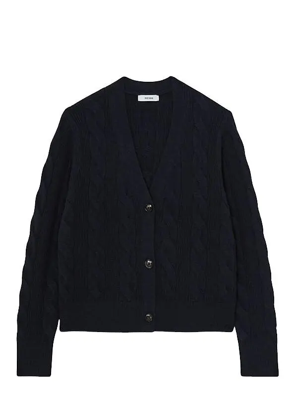 REISS Elloean Cashmere And Wool Cable-knit Cardigan - Navy