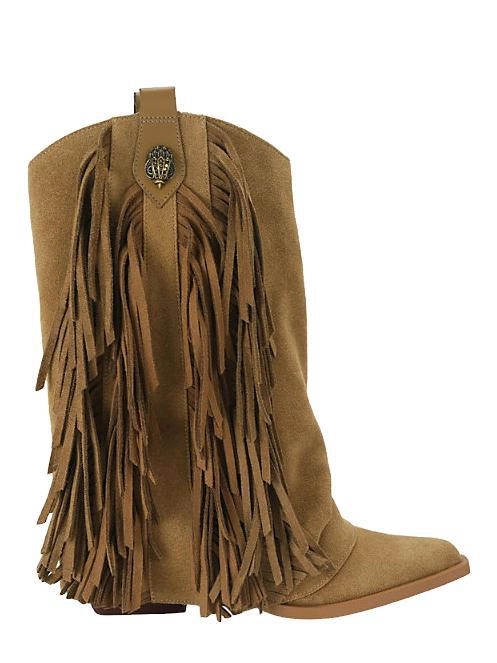 Kurt Geiger Albany Fringed Suede Cowboy Boots - Tan Comb