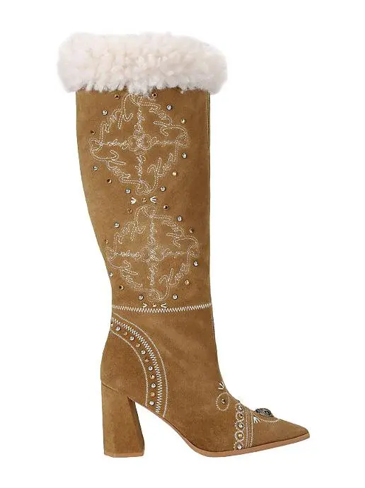 Kurt Geiger Suede Embellished Knee-high Boots - Tan