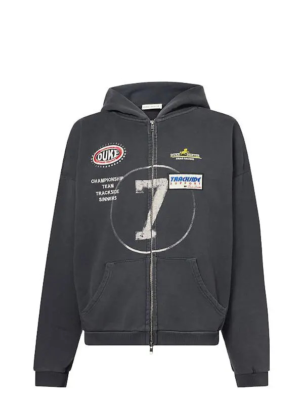 DUKE + DEXTER Dr4 Eat Dirt Washed Embroidered Cotton Hoody - Black