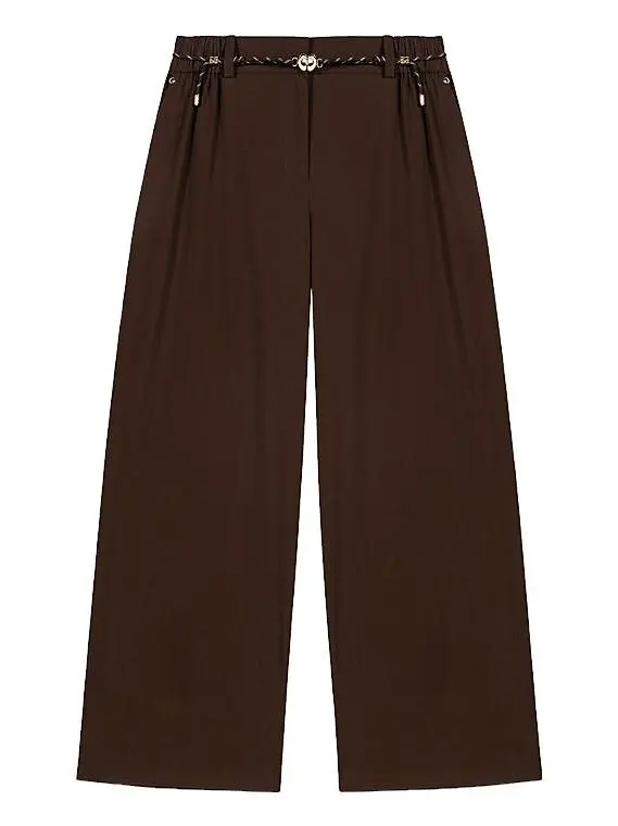 Maje Wide-leg High-rise Stretch Cotton-blend Trousers - Brown