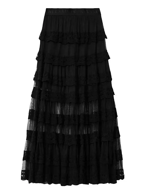 ALLSAINTS Maggie Tiered Lace Maxi Skirt - Black