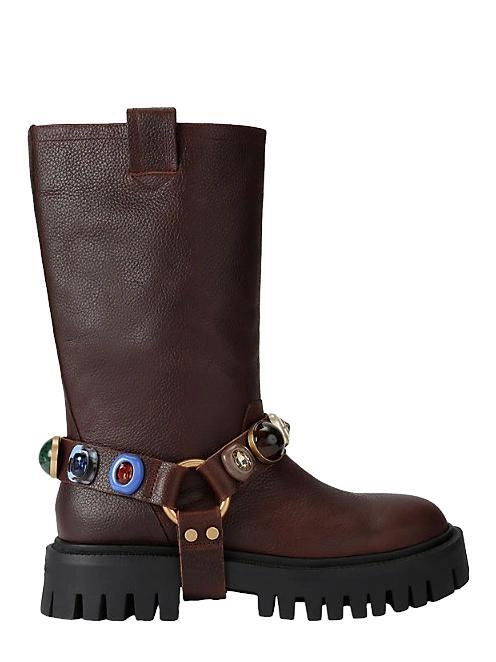 Kurt Geiger Ophelia Buckle Leather Biker Boots - Brown