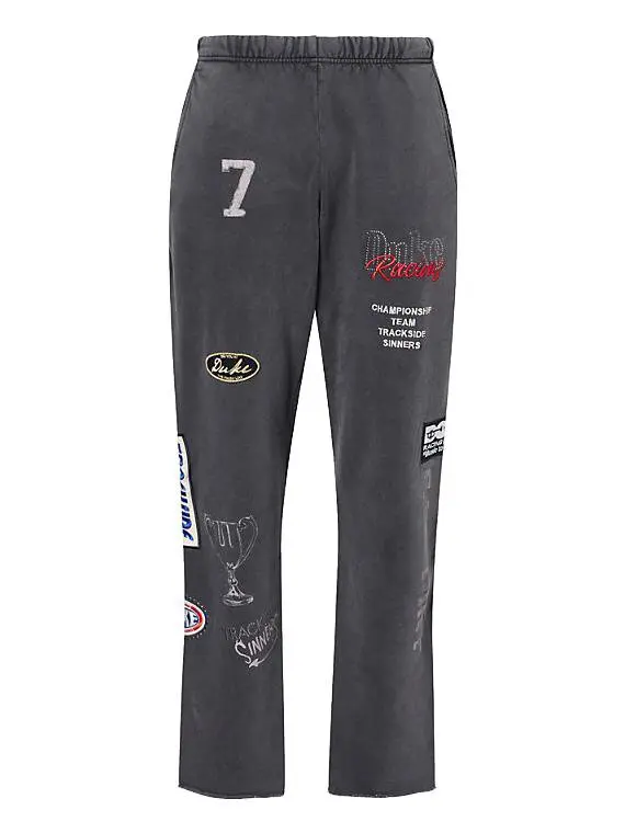 DUKE + DEXTER Dr4 Embroidered Washed Cotton Jogging Bottoms - Black