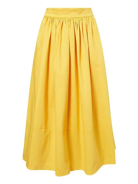 Max Mara Fitted Waist Gathered Cotton Midi Skirt - Yellow
