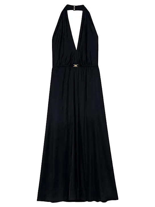 Maje Backless Halter-neck Maxi Dress - Navy