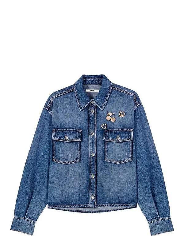 Maje Embellished Denim Jacket - Blue