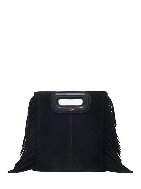 Maje Suede Shoulder Bag With Fringe Detail - Black