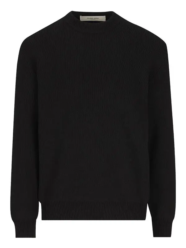 GOLDEN GOOSE Ribbed Crew Neck Sweater With Back Logo Patch - Black