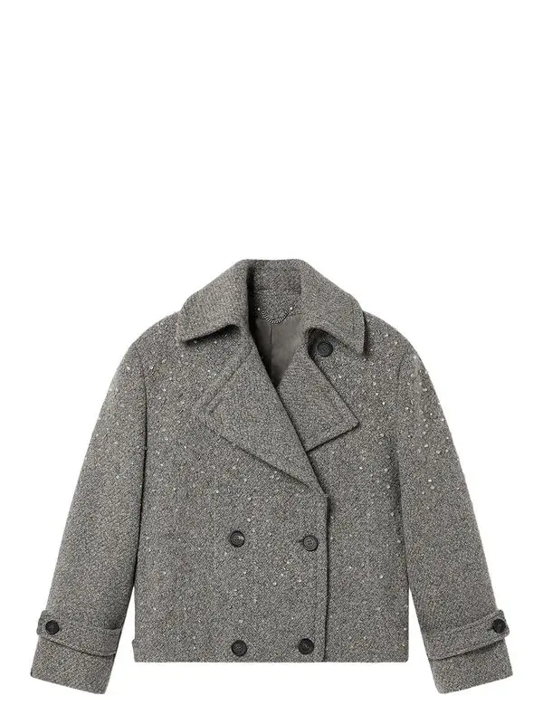 GOLDEN GOOSE Short Coat With Sequins And Embroidery - Grey