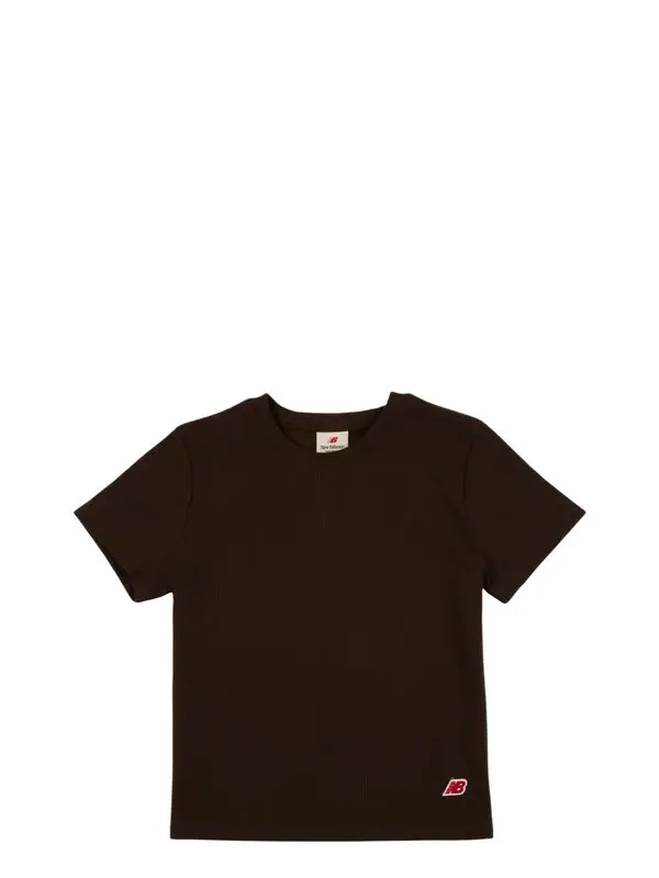 NEW BALANCE Cropped Ribbed T-shirt - Brown