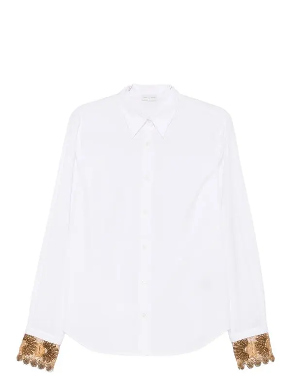 Dries Van Noten Chloris Cotton Shirt With Embellished Cuffs - White