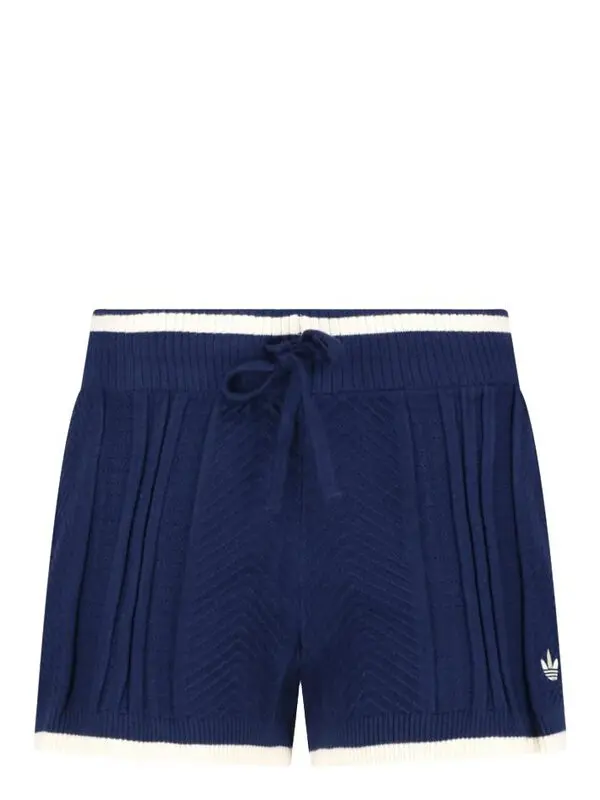 Adidas Ribbed Knit Drawstring Shorts - Blue