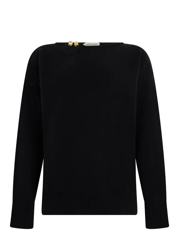 Alberta Ferretti Wool Silk Cashmere Sweater With Golden Detail - Black