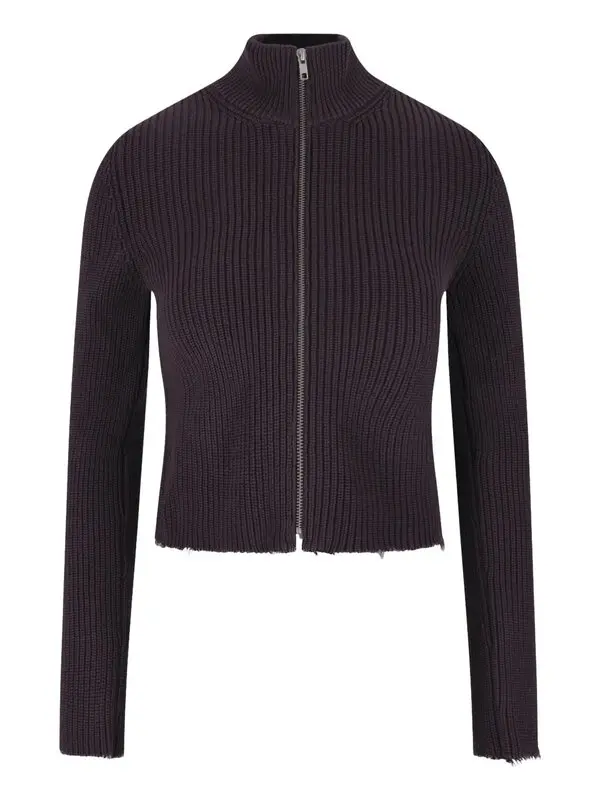 MAISON MARGIELA Ribbed Zip-front Mock Neck Cardigan - Brown