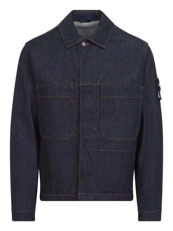 Stone Island Cotton Denim Biker Jacket - Blue
