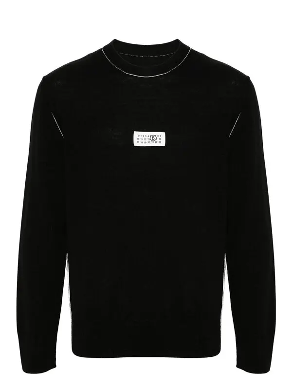 MAISON MARGIELA Long Sleeve Knit Sweater With Logo Patch - Black